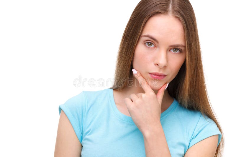 Beautiful Thoughtful Woman Thinking - Isolated on White. Stock Image ...