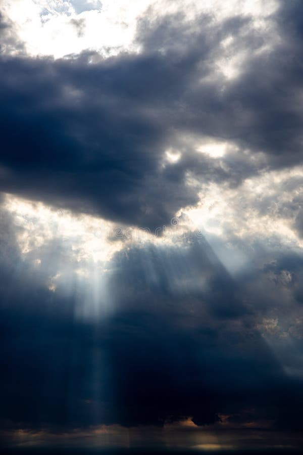 Threatening Dramatic Sky with Dark Clouds and Rays of Summer Sun Stock ...