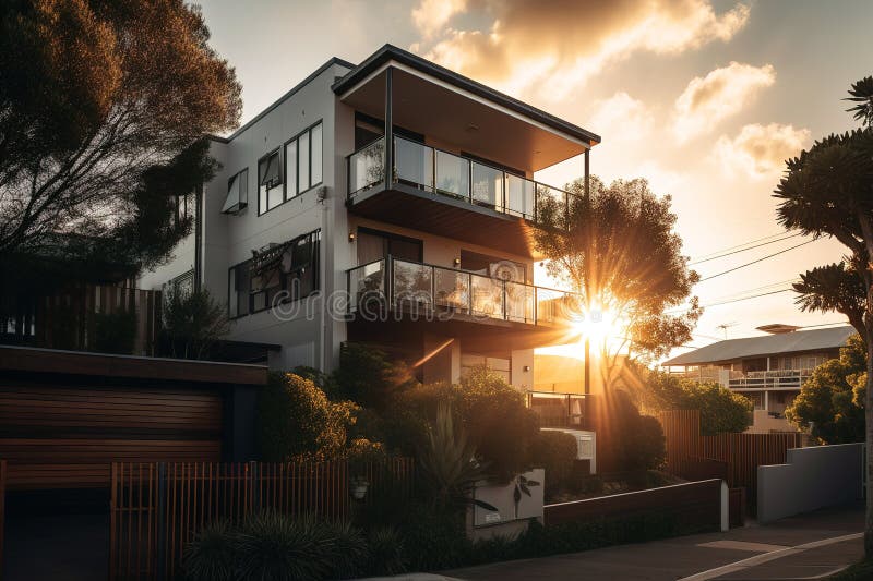 Beautiful Three Floor House at Sunset. Architecture Design Concept ...