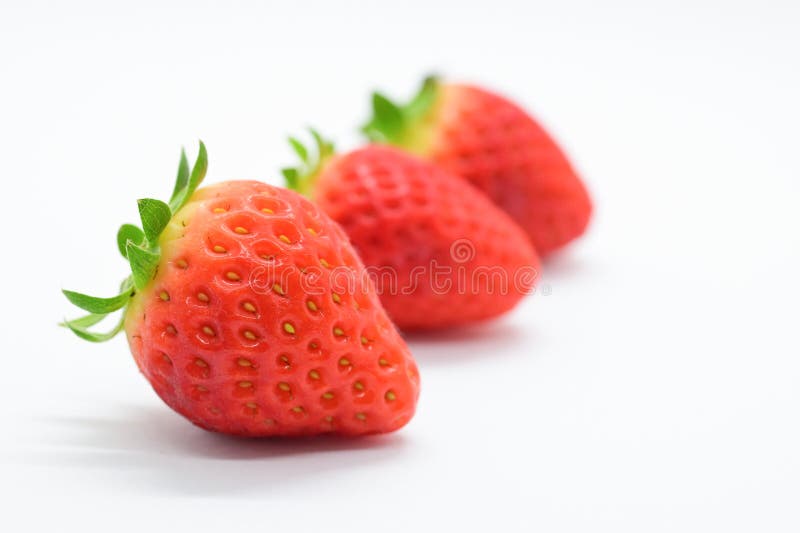 Beautiful Three Fresh Red Strawberry on White Background Stock Photo ...