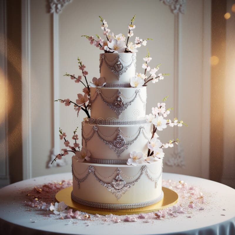 A Beautiful Three Layers of Cake with Aesthetic Decorations Stock Photo ...
