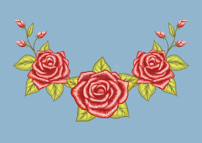 Beautiful Three Roses Embroidery Design for Neckline. Stock Vector ...