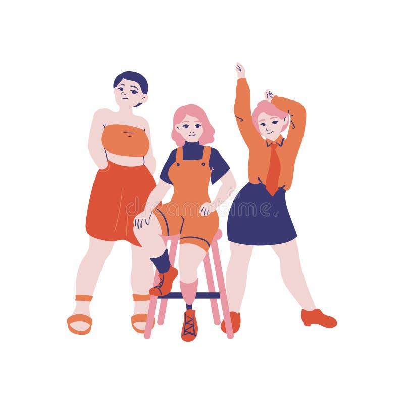 Beautiful Three Woman in Different Poses Stock Vector - Illustration of ...