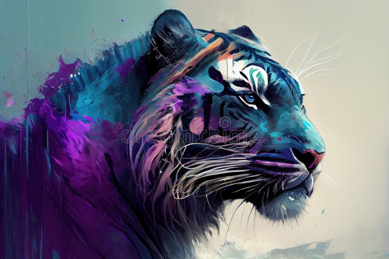 Beautiful Tiger in Purple Til Tones Stock Illustration - Illustration ...
