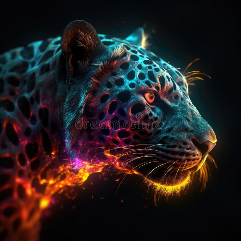 Beautiful Tiger in Red Purple Fire on Black Background. Generative AI ...