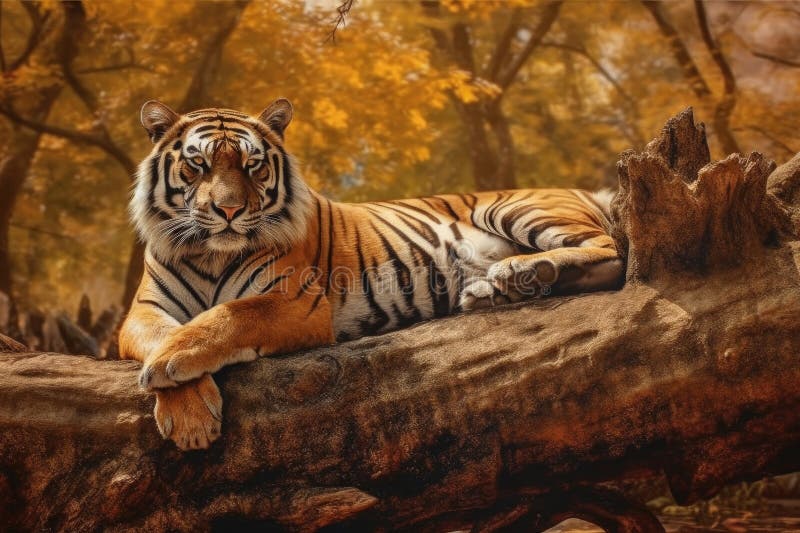 Beautiful Tiger Rest on a Tree Branch Extreme Closeup. Generative AI ...