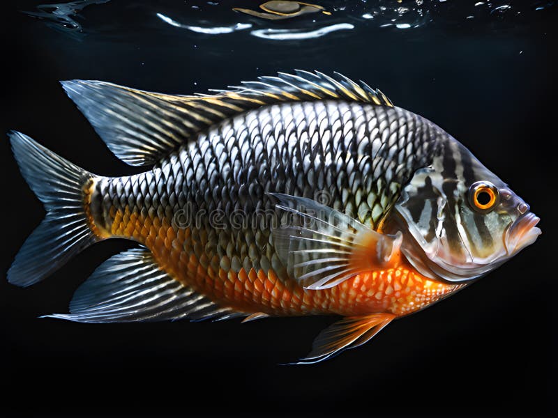 Beautiful Tilapia Fish Isolated on Black Background Stock Illustration ...