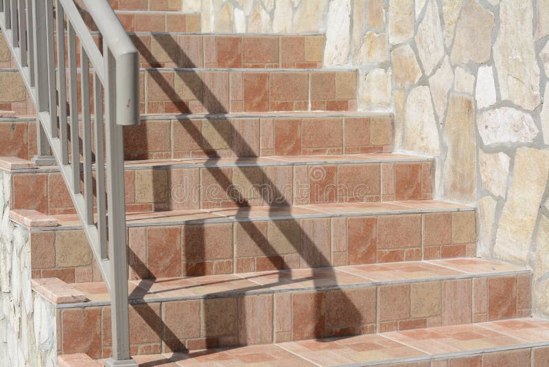 Beautiful Tiled Stairs with Metal Railings Outdoors Stock Photo - Image ...
