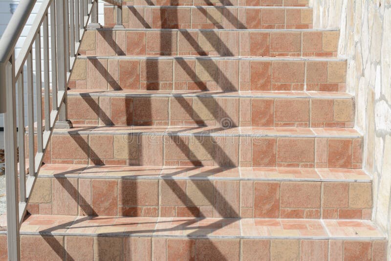 Beautiful Tiled Stairs with Metal Railings Outdoors Stock Photo - Image ...