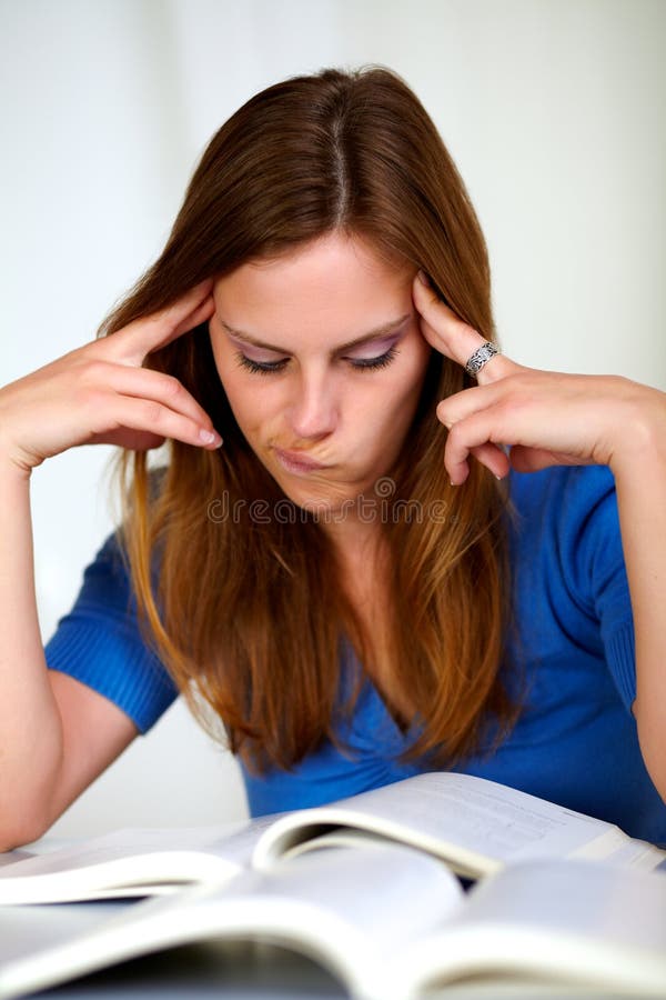 Beautiful Tired Girl Studying Stock Photo - Image of alone, attractive ...
