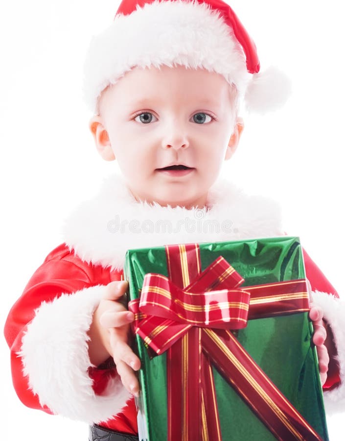 Beautiful Toddler Santa with Christmas Gift Stock Image - Image of ...