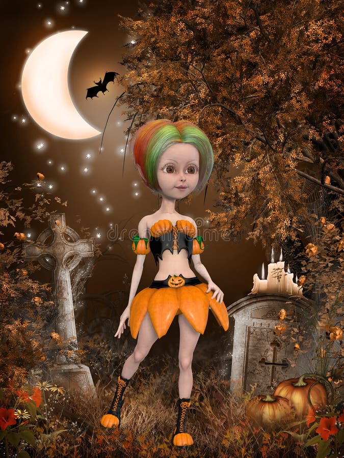 Beautiful Toon Pumpkin Girl Stock Illustration - Illustration of beauty ...