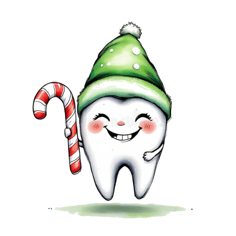 Beautiful Tooth with a Festive Green Santa Claus Hat Stock Image ...