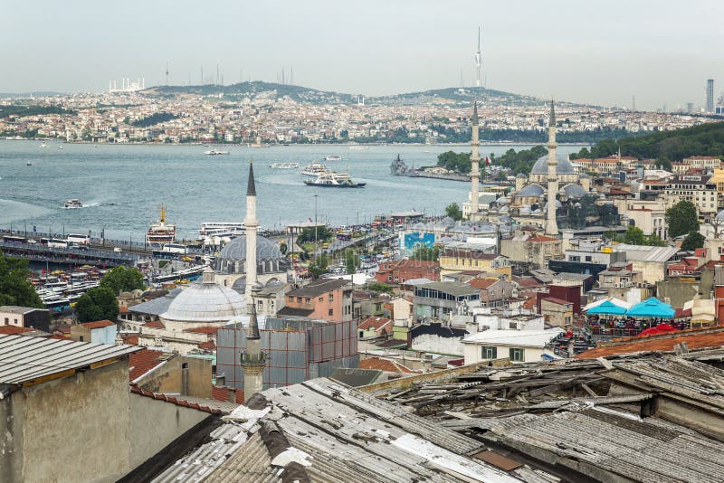Beautiful Top View of the Rooftops of Istanbul and the Bosphorus ...