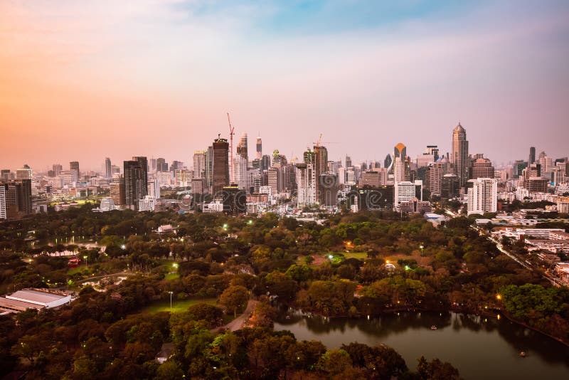 Beautiful Top View of the Skyline of Bangkok at Sunset Stock Photo ...