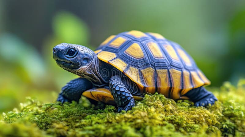 Beautiful Tortoise Resting on Mossy Ground in a Lush Green Environment ...
