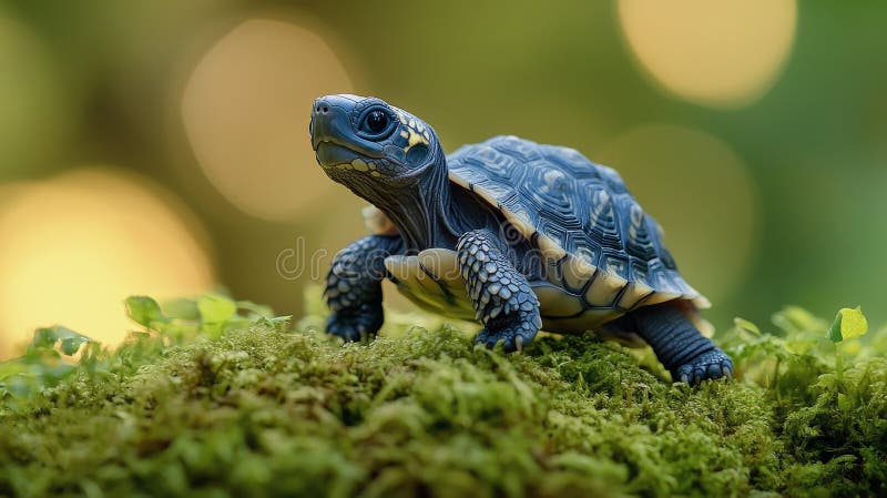 Beautiful Tortoise Resting on Mossy Ground in a Lush Green Environment ...