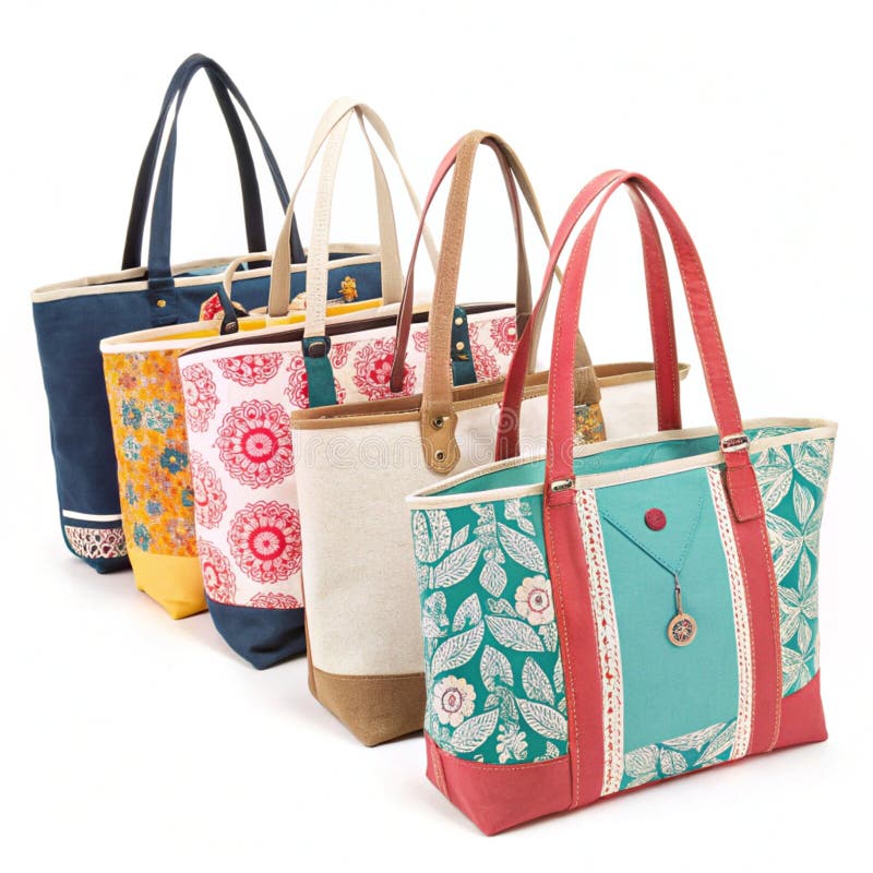 Beautiful Tote Bags on White Background Stock Illustration ...