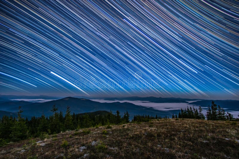 Tracks of Stars in the Night Sky Stock Image - Image of montenegro ...