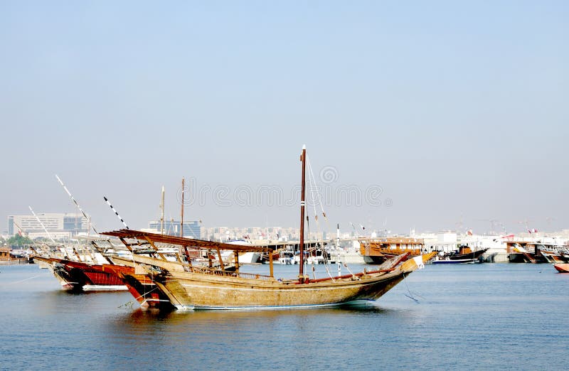 Traditional Dhow of Qatar Anchored in Doha Bay Stock Image - Image of ...