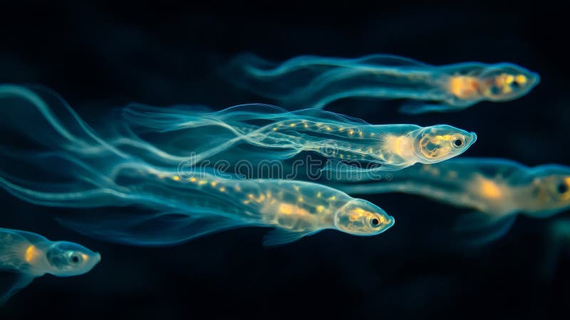 Beautiful, Transparent Small Fishes in the Dark Water. Generative AI ...