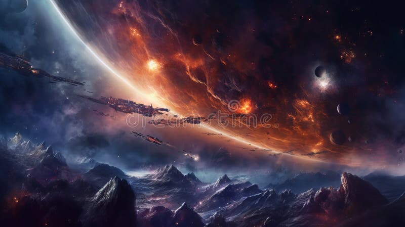 Beautiful Travel in Deep Space and Nebula. Generative AI Stock ...