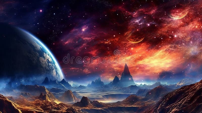 Beautiful Travel in Deep Space and Nebula. Generative AI Stock ...