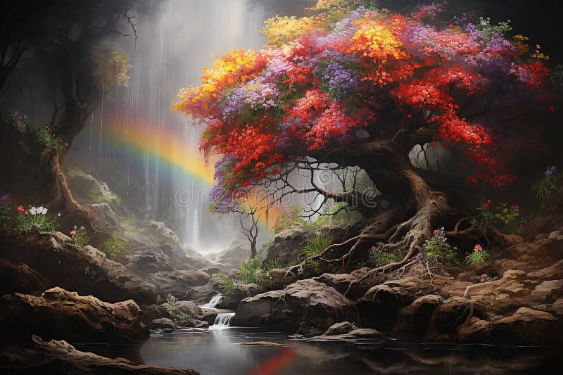 Beautiful Tree Cave Painting with Generative AI Stock Illustration ...