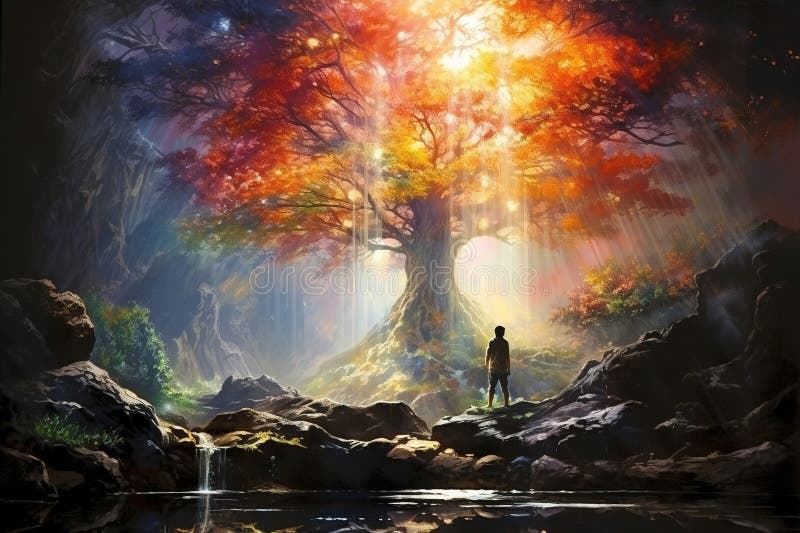 Beautiful Tree Cave Painting with Generative AI Stock Illustration ...