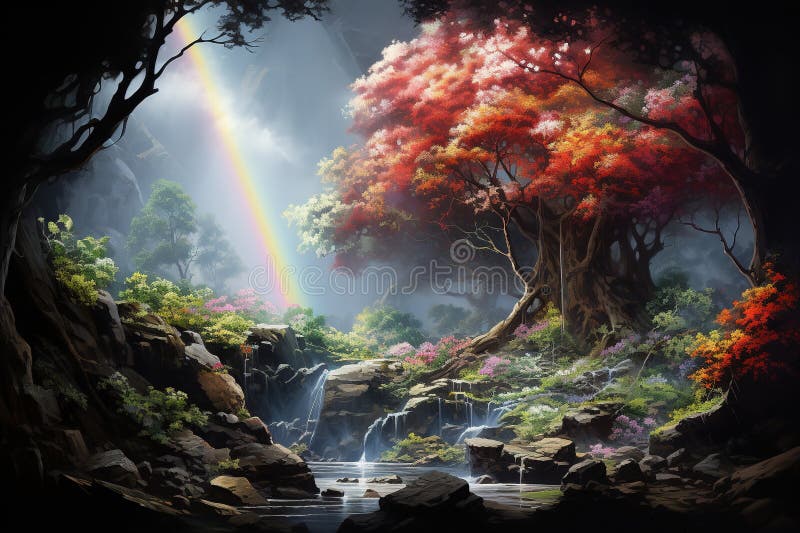 Beautiful Tree Cave Painting with Generative AI Stock Illustration ...