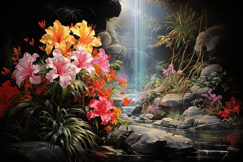 Beautiful Tree Cave Painting with Generative AI Stock Illustration ...