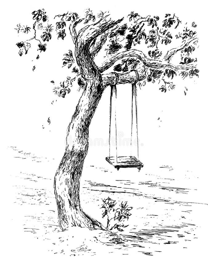 Beautiful tree ink drawing stock illustration. Illustration of wave ...