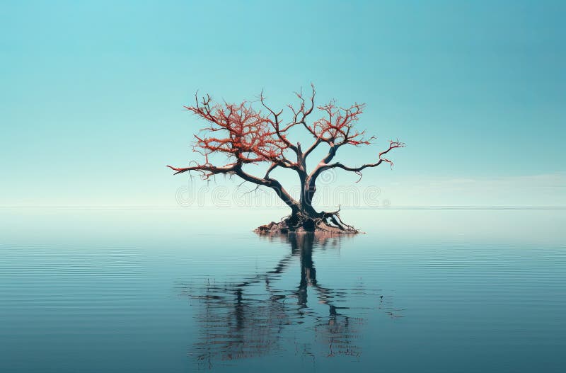 Beautiful Tree Inside the Water Stock Illustration - Illustration of ...