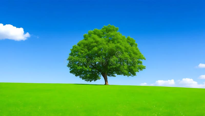 Beautiful Tree in the Middle of a Field Covered with Grass Ai Generated ...