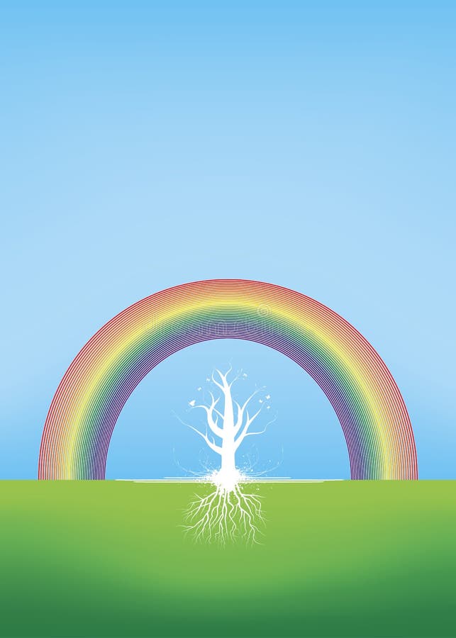 Beautiful Tree with Roots with a Rainbow Stock Vector - Illustration of ...