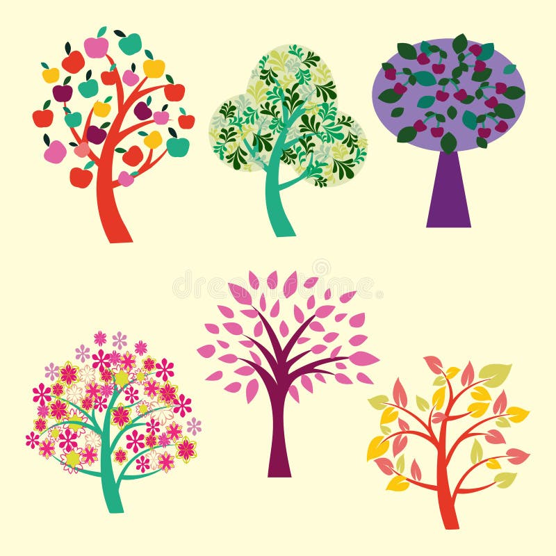 Beautiful Trees Collection -illustration Stock Vector - Illustration of ...