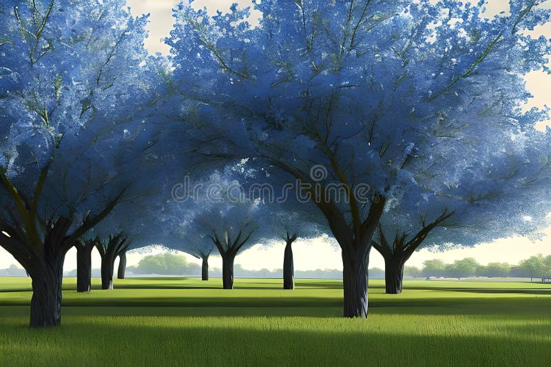 Beautiful Trees Stand Out in Peaceful Meadow Stock Illustration ...