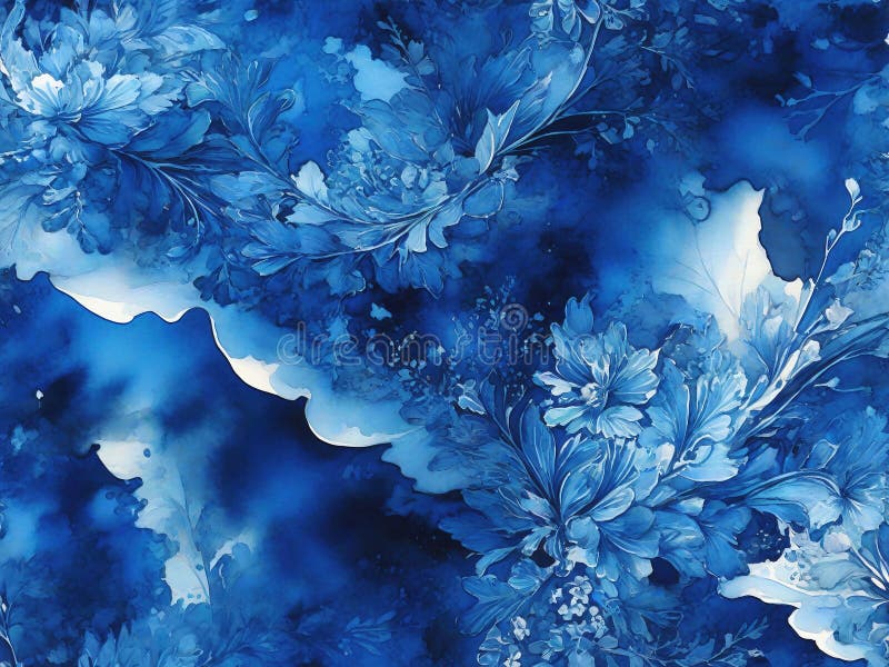 Beautiful Trendy Blue Floral Pattern, Generative Ai Stock Illustration ...