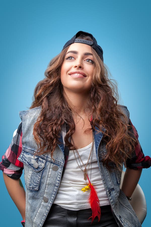 Beautiful Trendy Stylish Hipster Girl in Cap Smiling Stock Image ... Beautiful Trendy Stylish Hipster Girl in Cap Smiling Stock Image ...