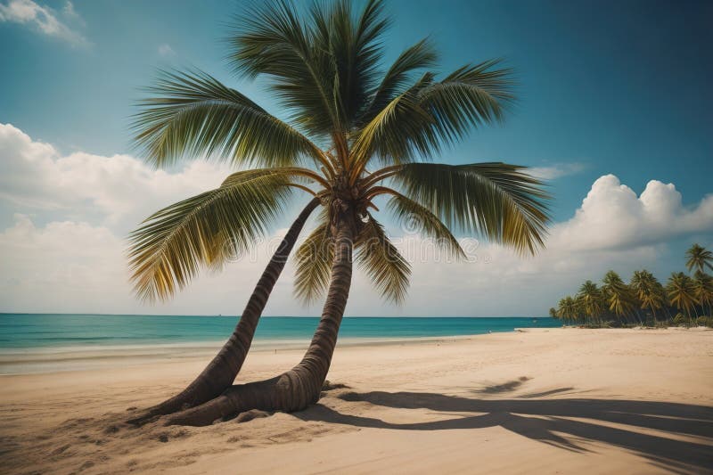 Beautiful Tropical Beach with Coconut Palm Tree. Ai Generative Stock ...