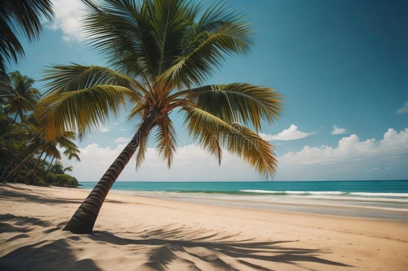 Beautiful Tropical Beach with Coconut Palm Tree. Ai Generative Stock ...
