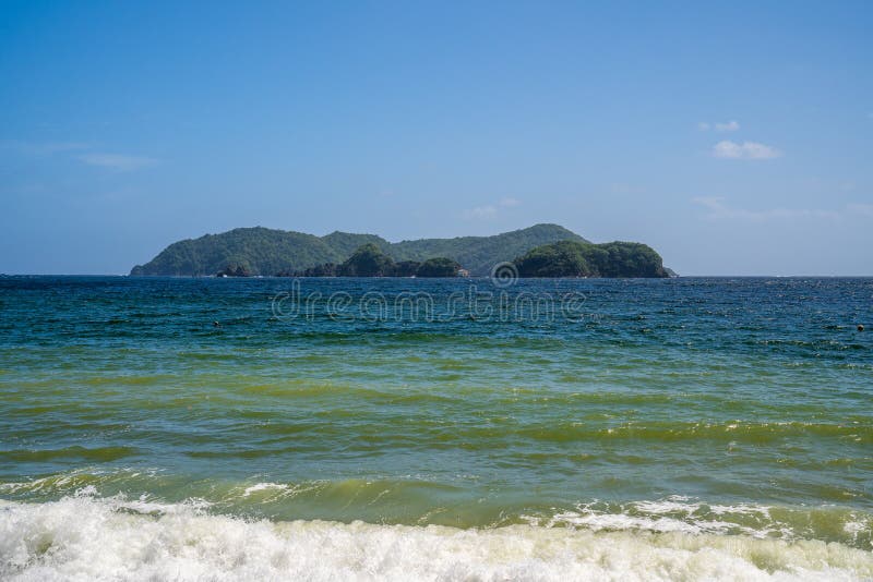 Beautiful Tropical Beach Near the Shore with Huge Waves Stock Image ...