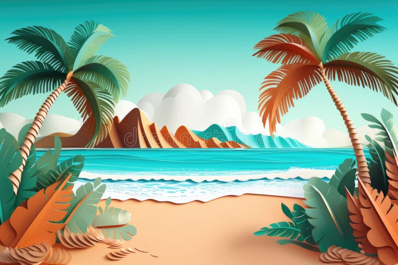Beautiful Tropical Beach Paper Art AI Generated Stock Illustration ...