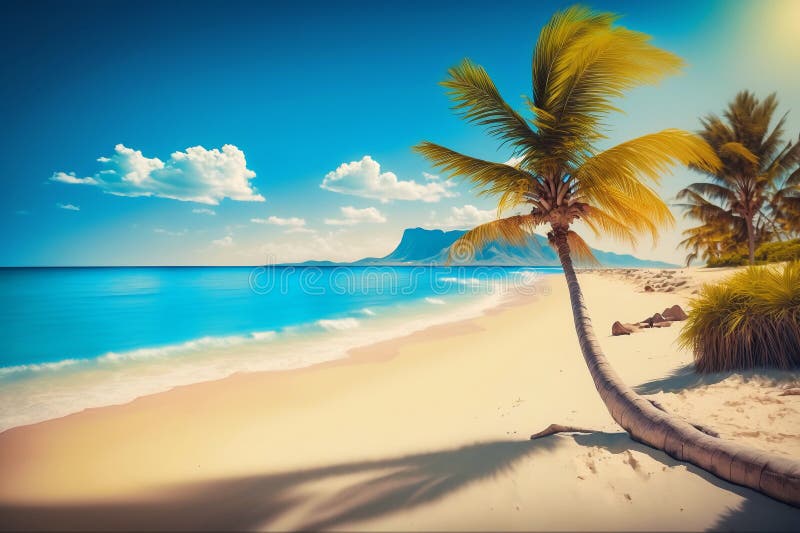 Beautiful Tropical Beach with Perfect Sand and Lying Palm Stock ...