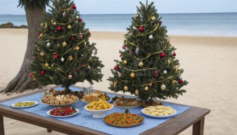 Beautiful Tropical Beach Setting with Festive Christmas Dinner Table ...
