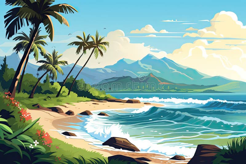Beautiful Tropical Beach Summer Landscape AI Generated Stock ...