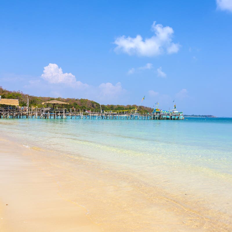 Beautiful Tropical Beach with Wooden Pier Stock Image - Image of ...