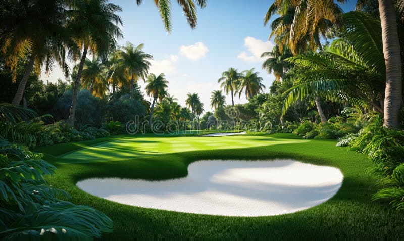Beautiful Tropical Golf Course with Heart-shaped Sand Trap Surrounded ...