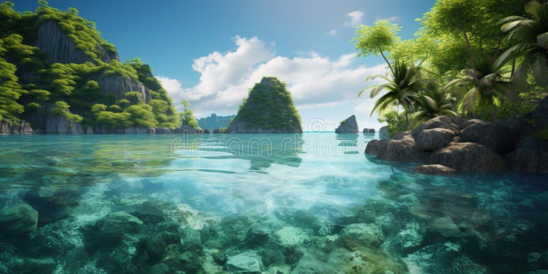 Beautiful Tropical Lagoon with Deep Turquoise Water Stock Illustration ...
