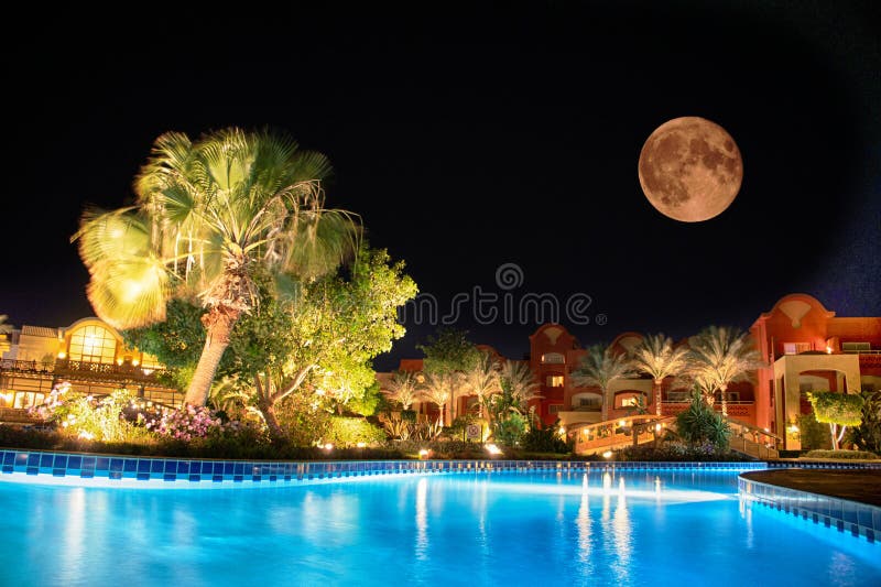 Beautiful Tropical Night and Full Moon in Night Skies Stock Image ...